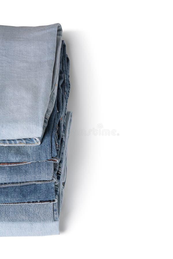 Stack of Different Folded Jeans Isolated on White Stock Image - Image ...