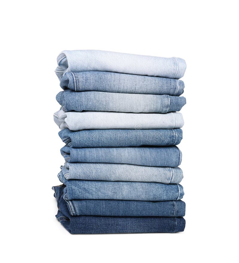 Stack of Different Folded Jeans Isolated on White Stock Photo - Image ...