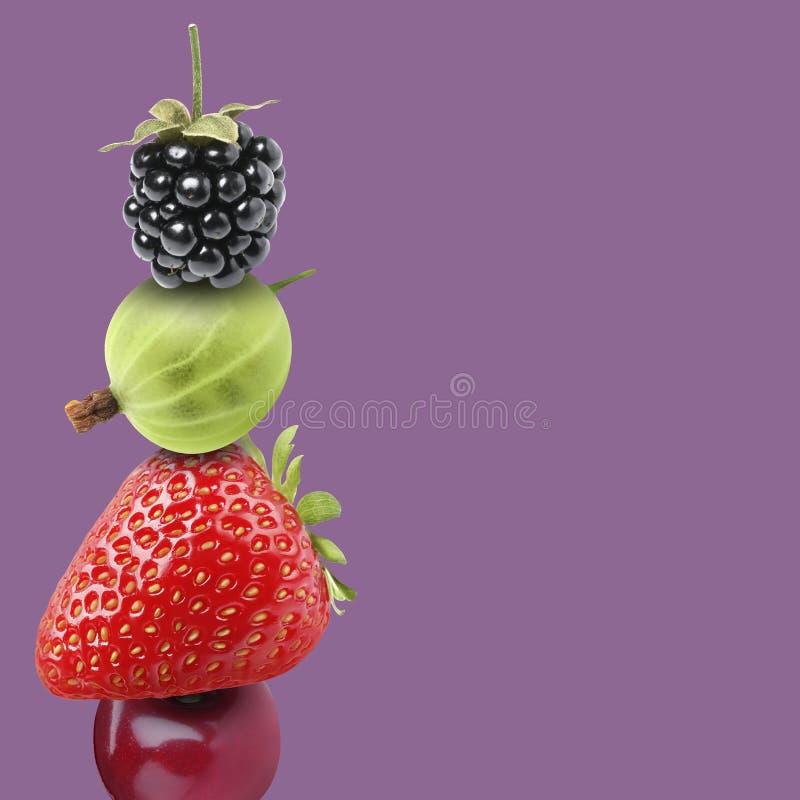 Stack of Different Fresh Tasty Berries on Pale Purple Background, Space ...