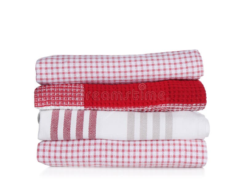 Stack of Different Kitchen Towels on White Background Stock Image ...