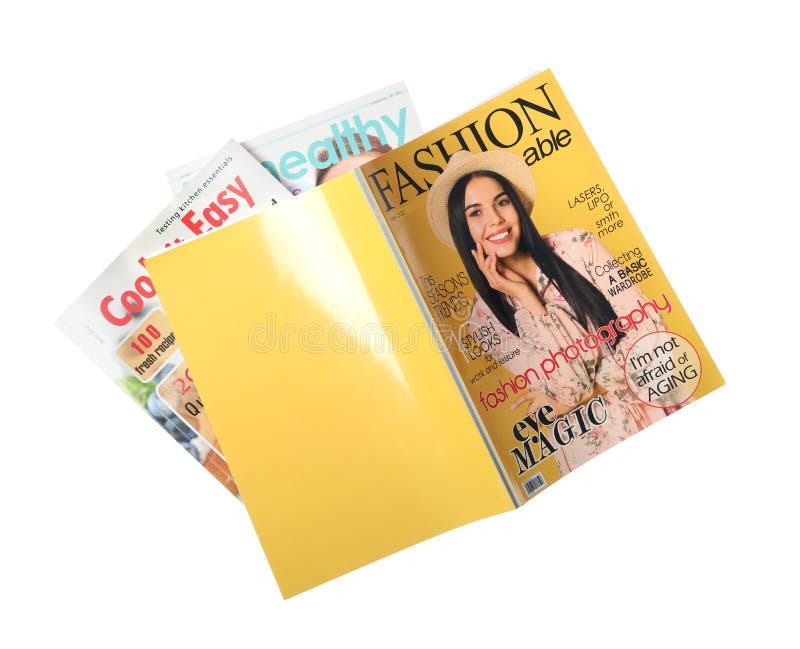 Stack of Different Magazines on White, Top View Stock Photo - Image of ...