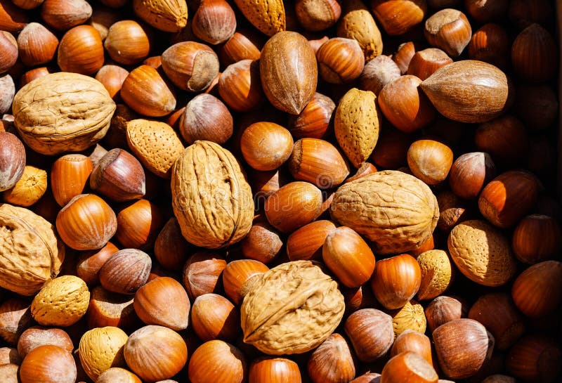 Stack of nuts stock photo. Image of assortment, kernels - 250068506