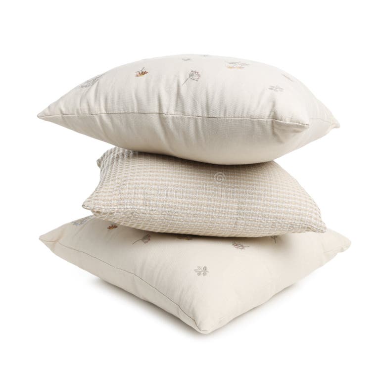 Stack of Different Pillows Isolated on White Stock Photo - Image of ...