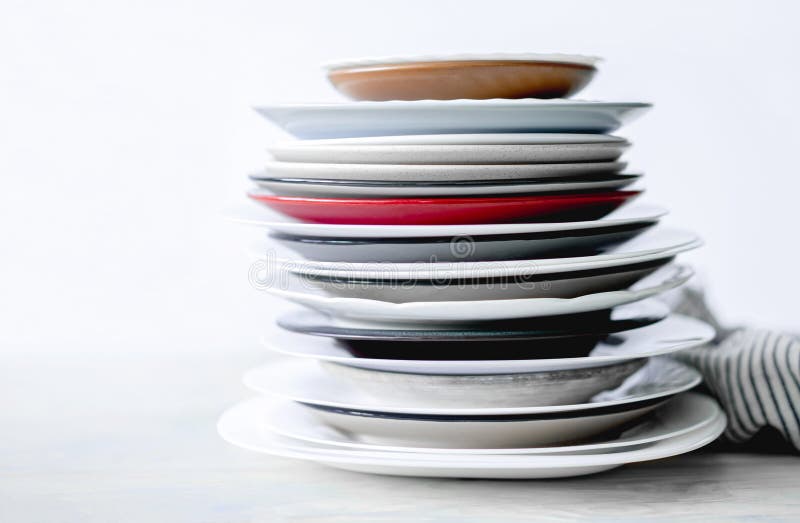 Stack of different plates stock image. Image of dinning - 177336065