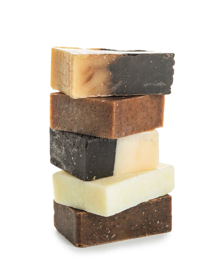 Stack of Different Soap Bars on White Background Stock Photo - Image of ...