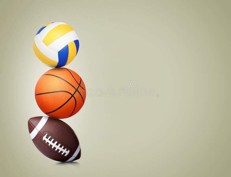 Stack of Different Sport Balls on Beige Background, Space for Text ...