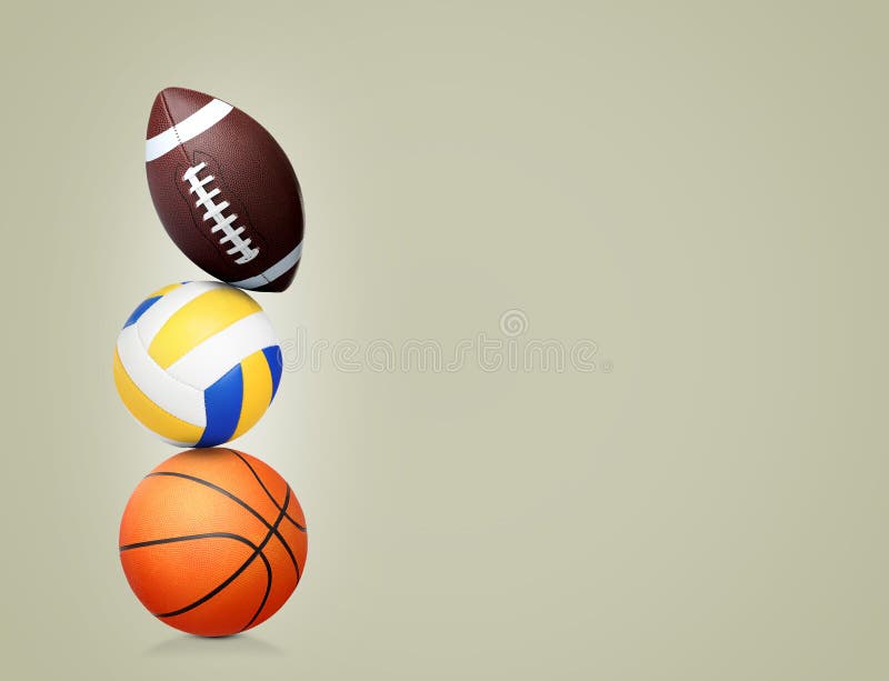 Stack of Different Sport Balls on Beige Background, Space for Text ...