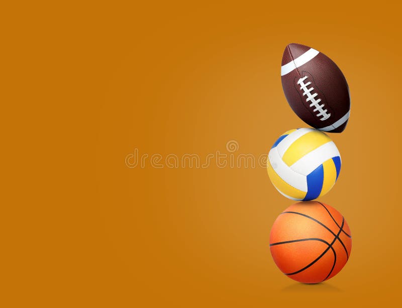Stack of Different Sport Balls on Dark Orange Background, Space for ...