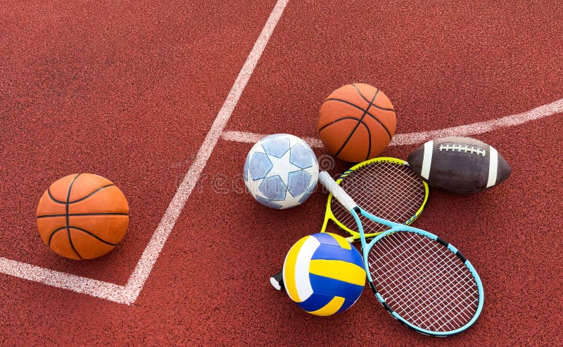 Stack of Different Sport Balls on Background Stock Photo - Image of ...