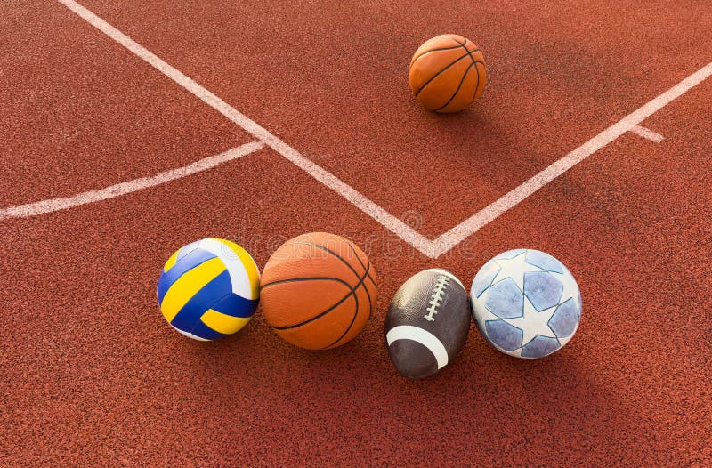 Stack of Different Sport Balls on Background Stock Image - Image of ...