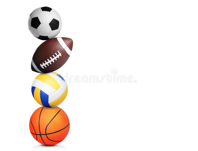 Stack of Different Sport Balls on White Background Stock Image - Image ...