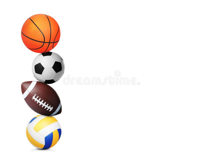 Stack of Different Sport Balls on White Background Stock Image - Image ...