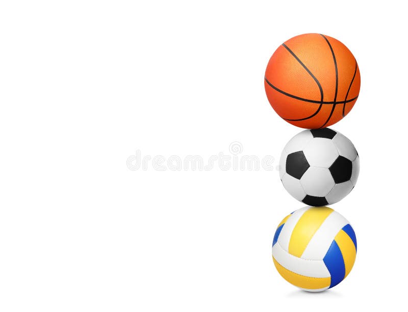 Stack of Different Sport Balls on White Background Stock Photo - Image ...