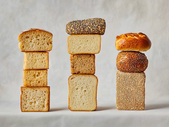 A Stack of Different Types of Bread on a White Surface Stock Photo ...