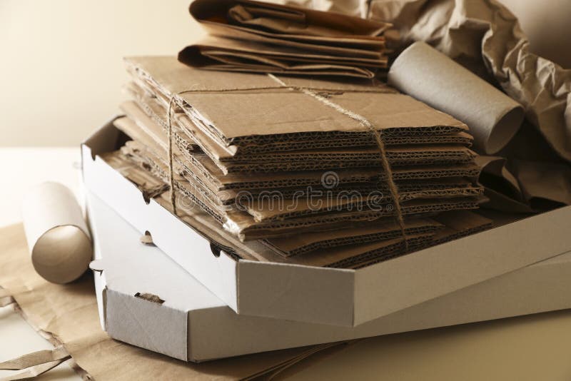 Stack of Different Waste Paper on Beige Background, Closeup Stock Image ...