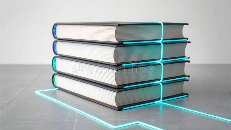 A Stack of Digital Books with Striking Neon Lights Creating a Vibrant ...