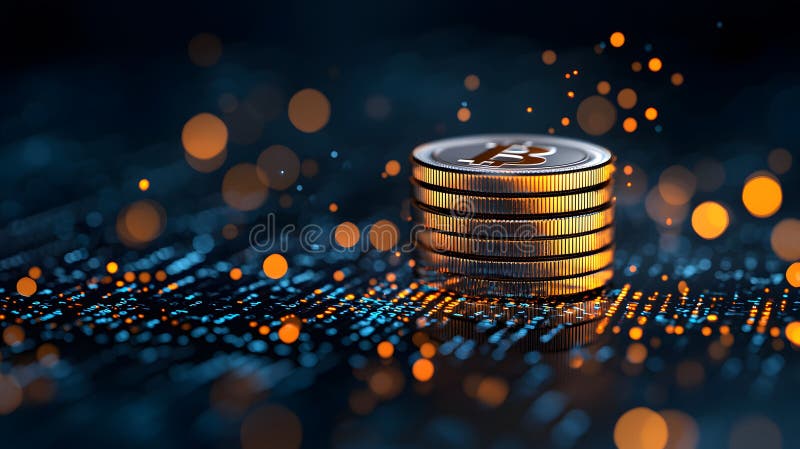 Stack of Digital Coins Surrounded by Waves of Data, Symbolizing ...