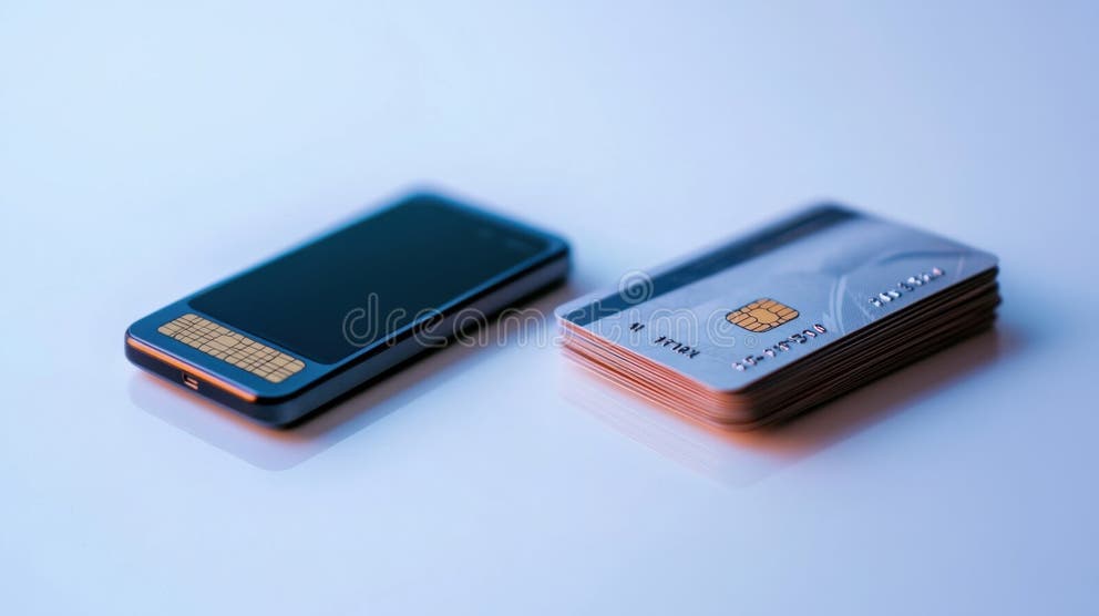 Stack of Digital Credit Cards Next To a Sleek Card-shaped Device on ...