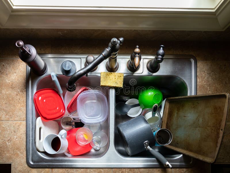 Dirty Dishes Stacked in the Sink Stock Image - Image of dish, fork ...