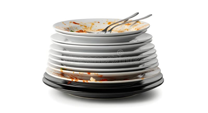 Stack of Dirty Plates with Visible Food Stains and Leftover Scraps ...