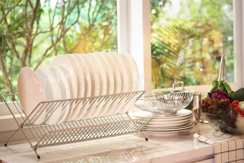 Dishes stack after washing stock image. Image of objects - 172571445