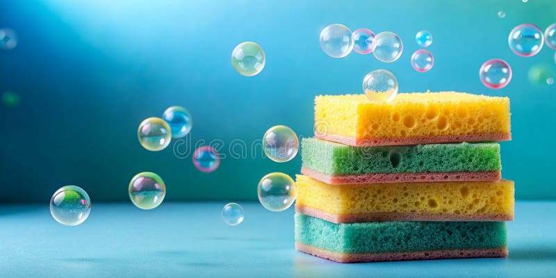 Stack Dish Washing Sponges and Soap Bubbles AI-Generated Content Stock ...