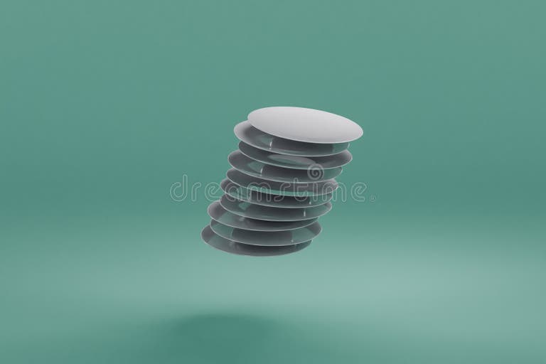 Stack of White Dishes Falling on Clean Surface, Isolated on Infinite ...