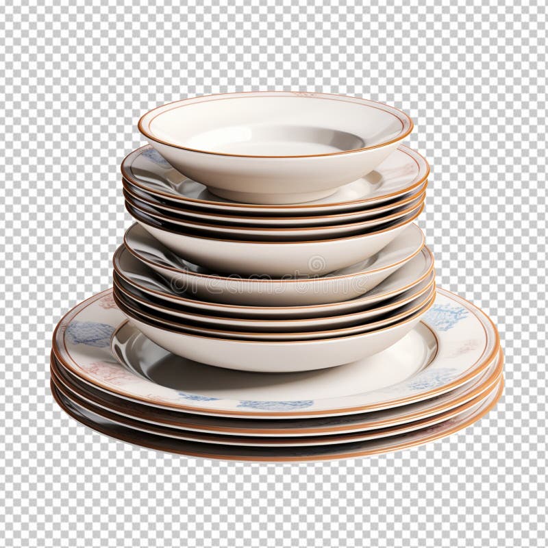 Stack of Dishes Isolated on Transparent Background Stock Illustration ...