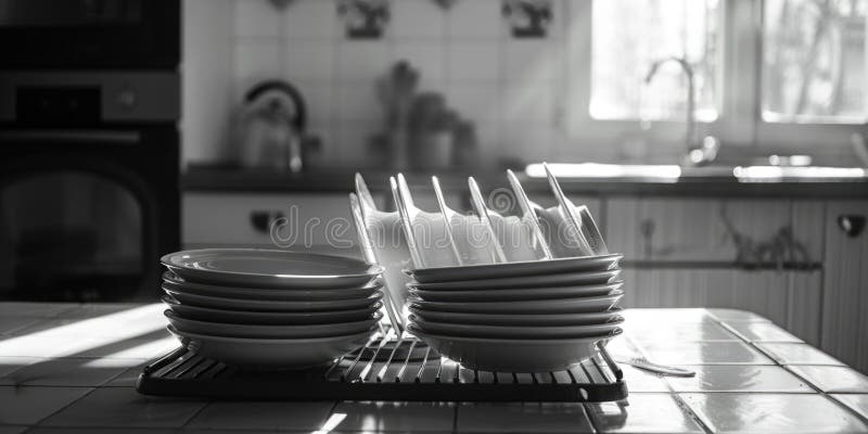 Stack of Dishes on Kitchen Counter, Perfect for Home Organization ...