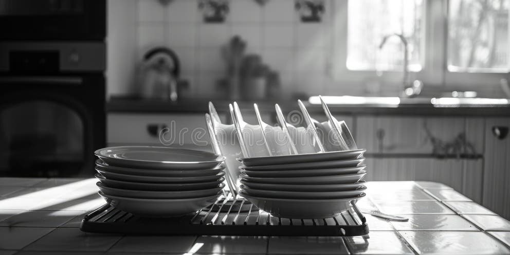 Stack of Dishes on Kitchen Counter, Perfect for Home Organization ...