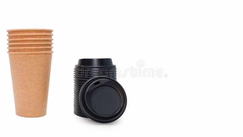 A Stack of Disposable Coffee Cups and Black Plastic Lids for Them on a ...