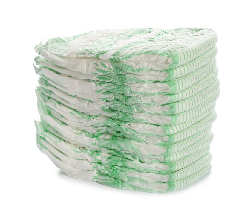 Stack of Disposable Diapers on White Background. Stock Image - Image of ...