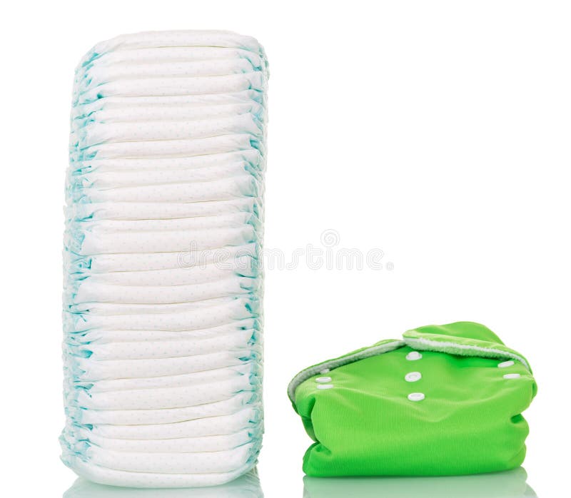 Stack of Disposable and One Reusable Diaper Isolated on White. Stock ...