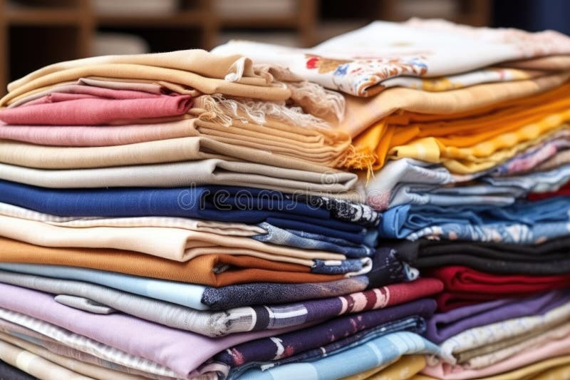 Stack of Diverse Fabric Samples with Labels Stock Photo - Image of ...