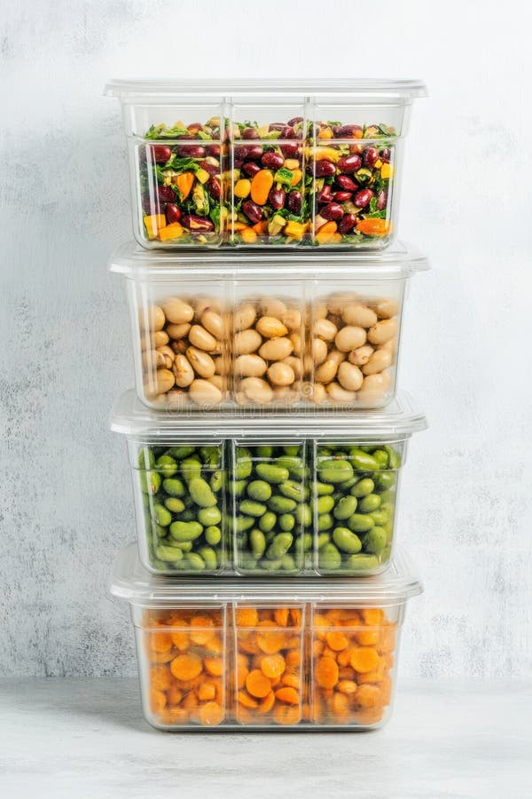 Stack of Diverse Vegetables and Legumes in Transparent Storage ...