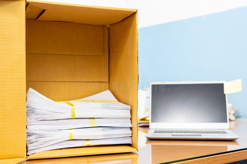Stack of Document Put in the Paper Box and Notebook Fot Input ...