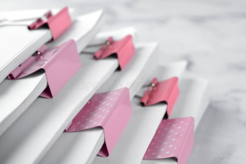 Stack of Documents with Binder Clips on Marble Table Stock Photo ...