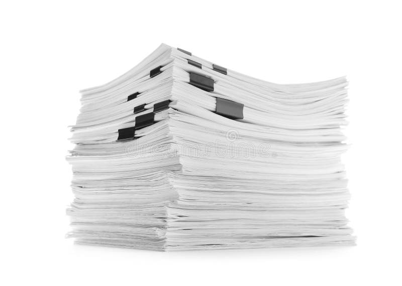 Stack of Documents with Black Clips on White Stock Image - Image of ...
