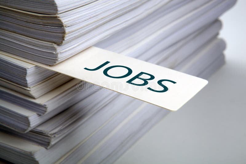 Stack of Documents and a Bookmark Labeled Job Search Stock Image ...