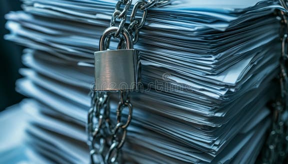 A Stack of Documents Bound by Chains and a Padlock, Symbolizing the ...