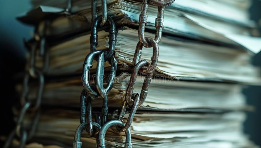 A Stack of Documents Bound by Chains and a Padlock, Symbolizing the ...