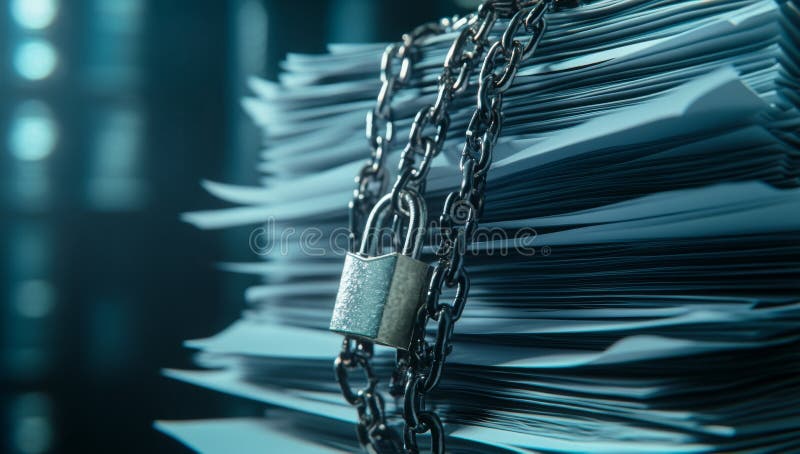 A Stack of Documents Bound by Chains and a Padlock, Symbolizing the ...