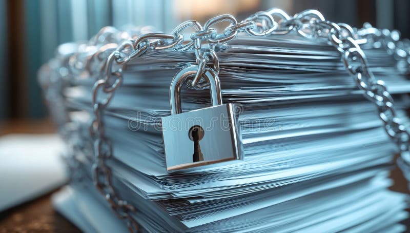 A Stack of Documents Bound by Chains and a Padlock, Symbolizing the ...