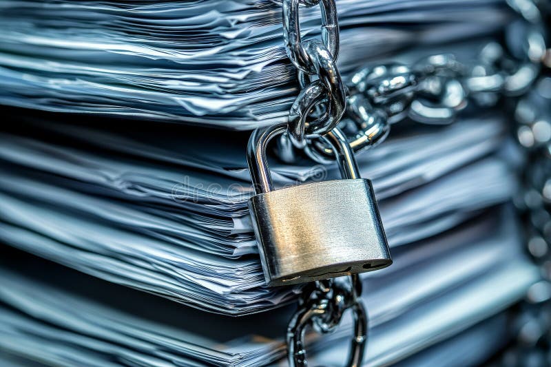 A Stack of Documents Bound by Chains and a Padlock, Symbolizing the ...