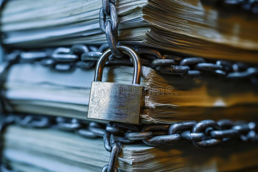 A Stack of Documents Bound by Chains and a Padlock, Symbolizing the ...