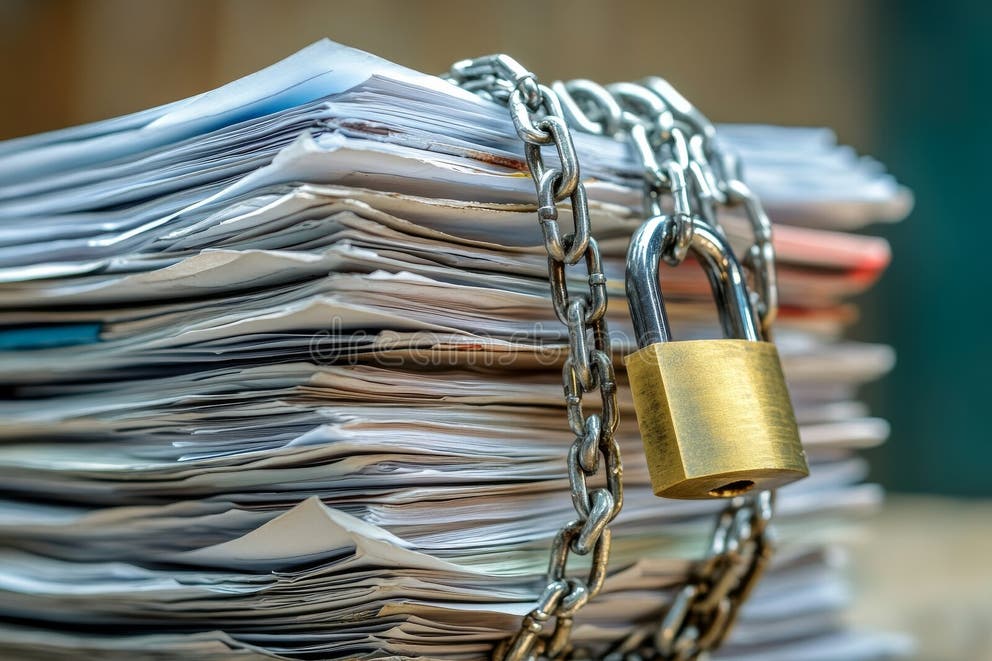A Stack of Documents Bound by Chains and a Padlock, Symbolizing the ...
