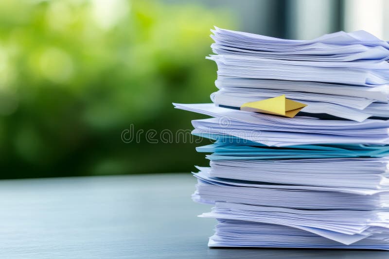 Stack of Documents on Desk a Large Stack of Papers Sits on a Desk with ...