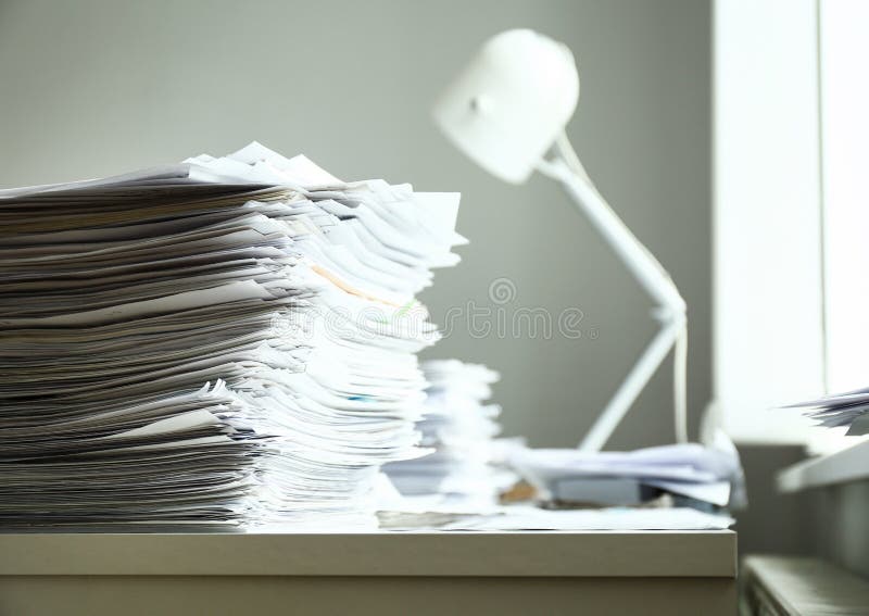 Stack of Documents on Desk in Office Stock Photo - Image of finance ...