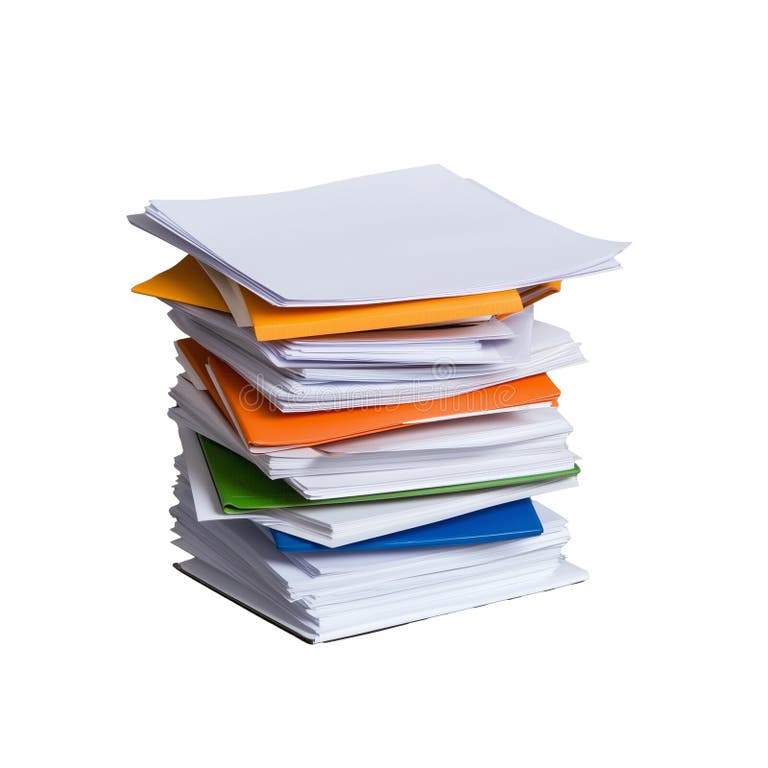 Stack of Documents and File Folders with Assorted Colors on Transparent ...