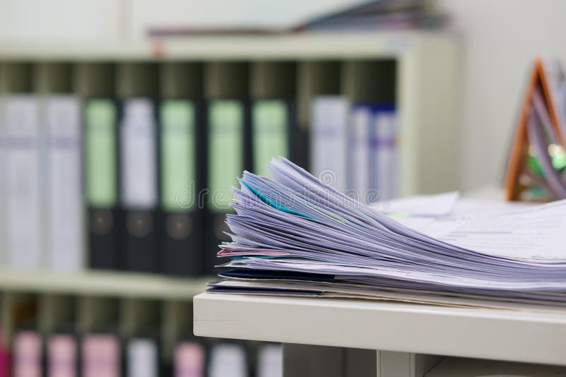Stack of Documents and File Work on White Table Stock Image - Image of ...